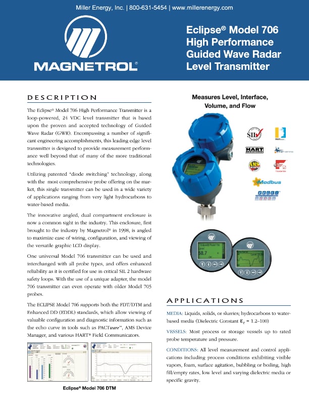 Eclipse® Model 706 High Performance Guided Wave Radar Level Transmitter